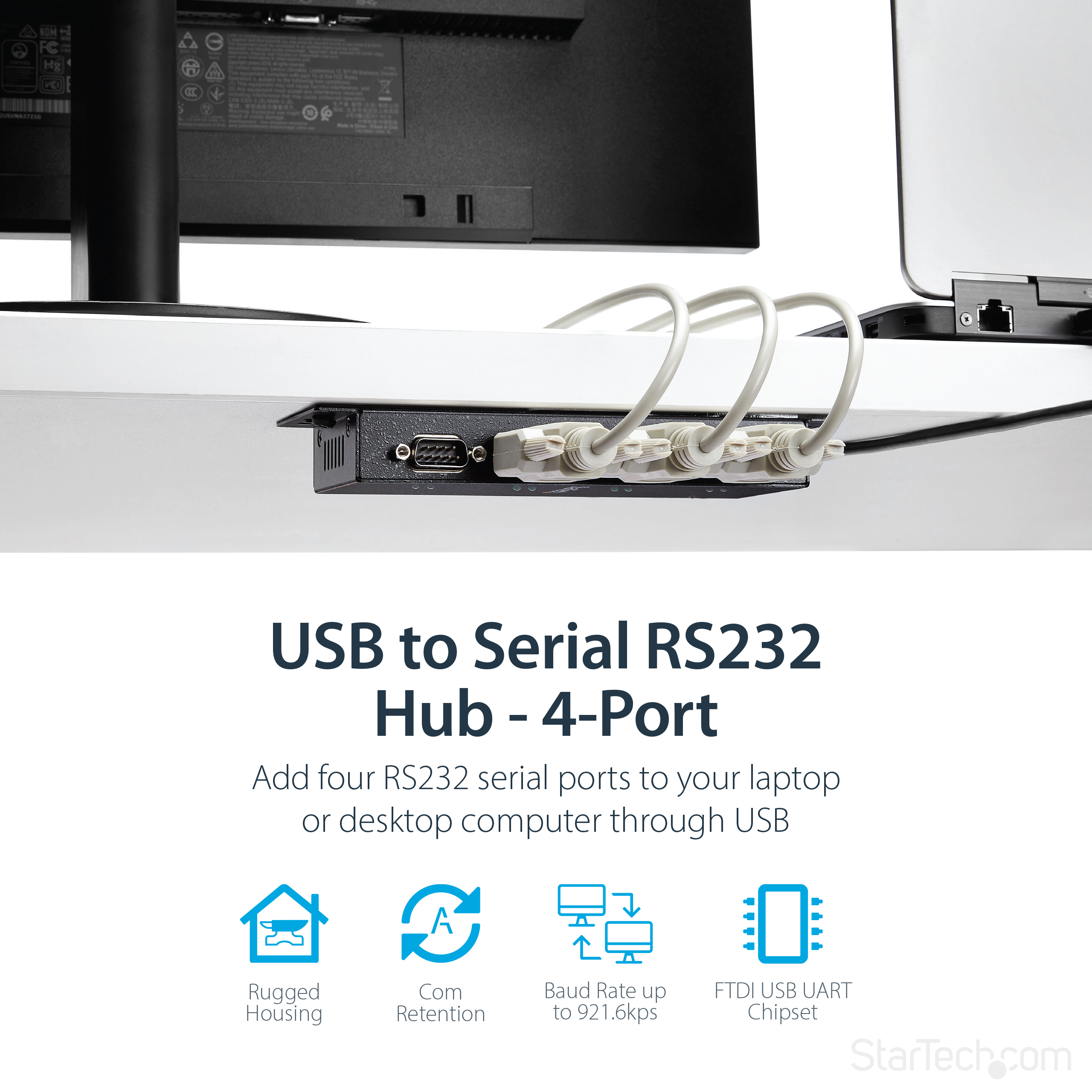 Shop | StarTech.com 4 Port USB to Serial RS232 Adapter Hub – Wall Mountable