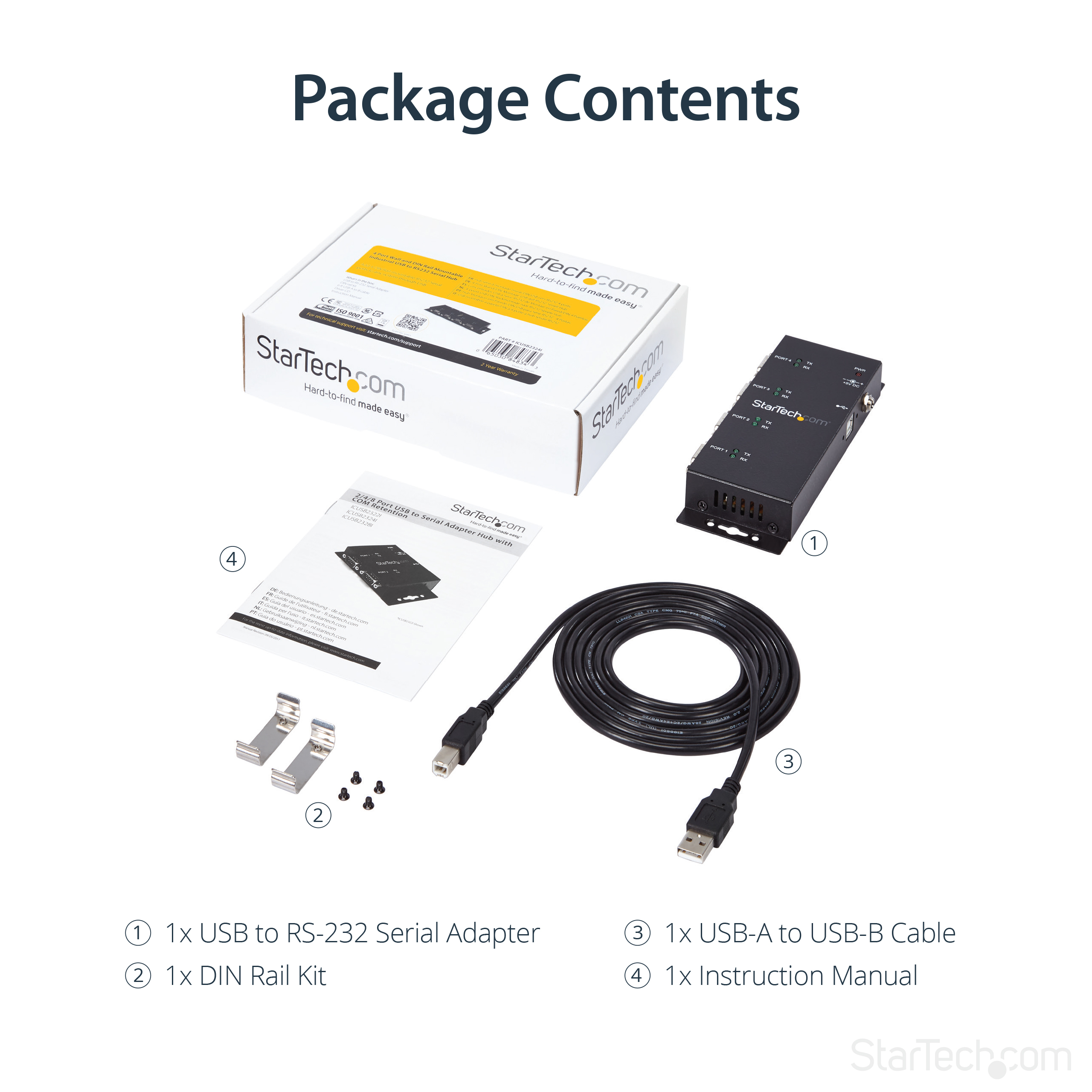 StarTech.com 4 Port USB to Serial RS232 Adapter Hub – Wall Mountable