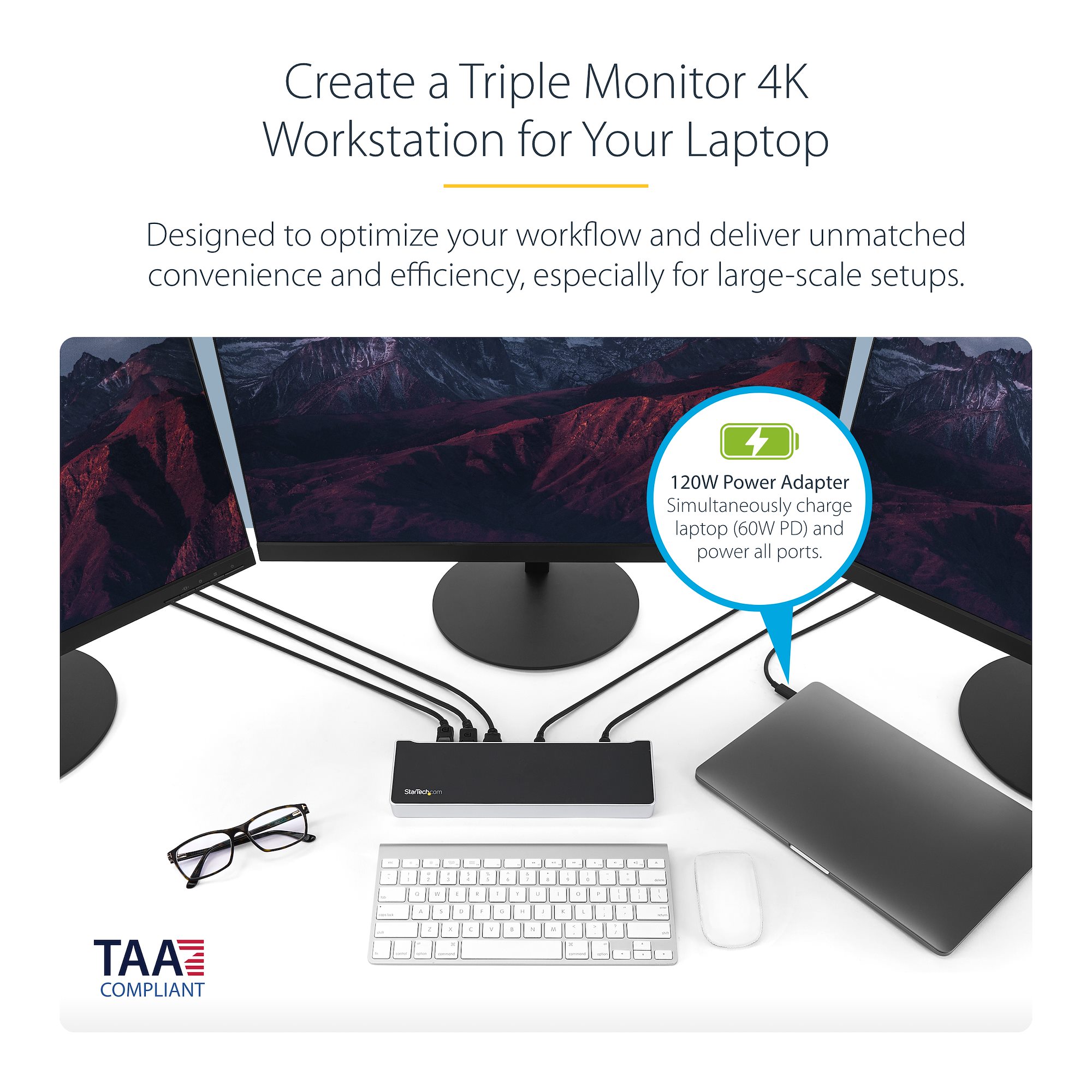 StarTech.com USB-C Triple Monitor Docking Station for MacBook Pro / Air ...