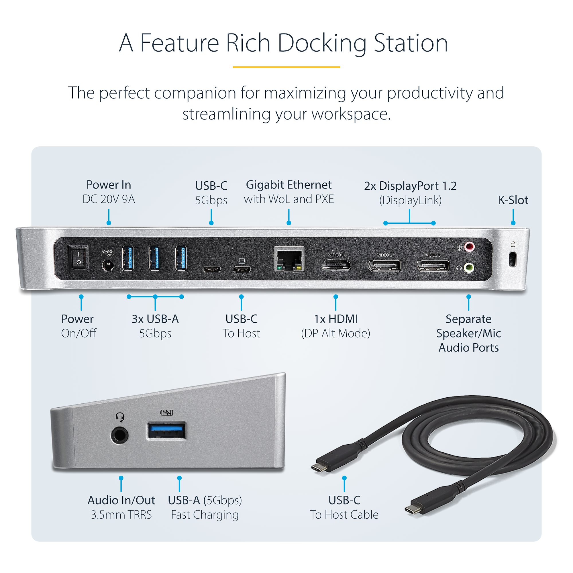 StarTech.com USB-C Triple Monitor Docking Station for MacBook Pro / Air ...