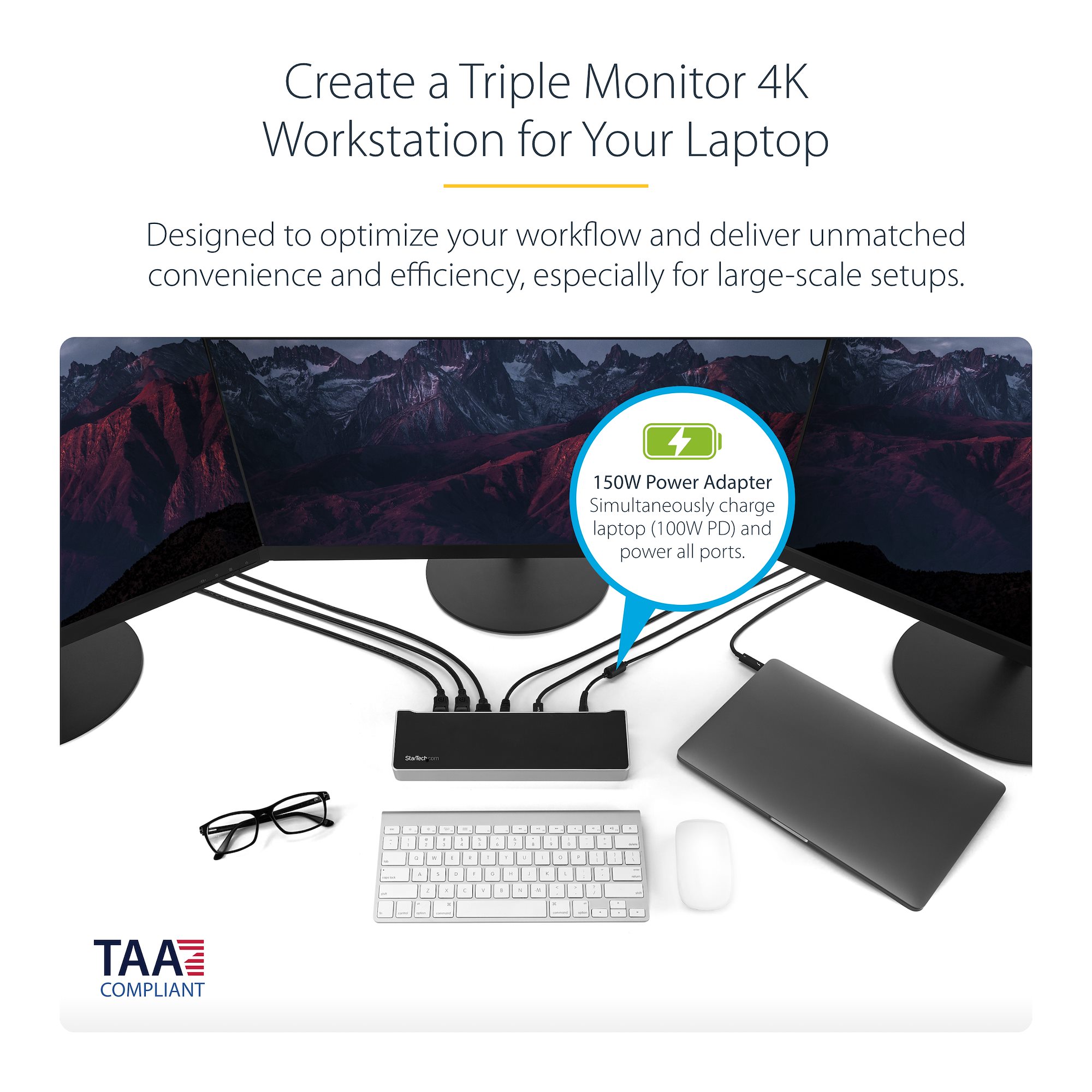 StarTech.com USB-C Triple Monitor Docking Station for MacBook Pro / Air ...