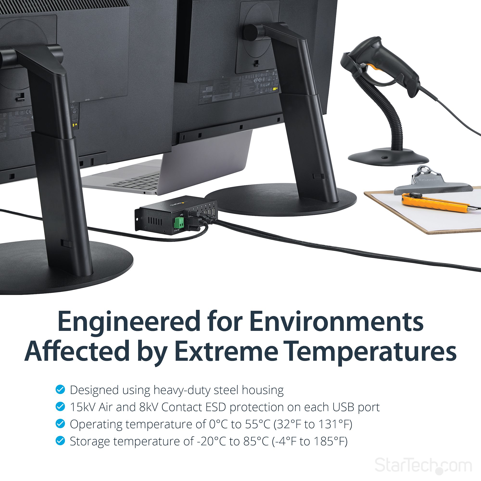 StarTech.com 7 Port USB 2.0 Hub (USB-A) - Metal Industrial Hub - ESD/Surge