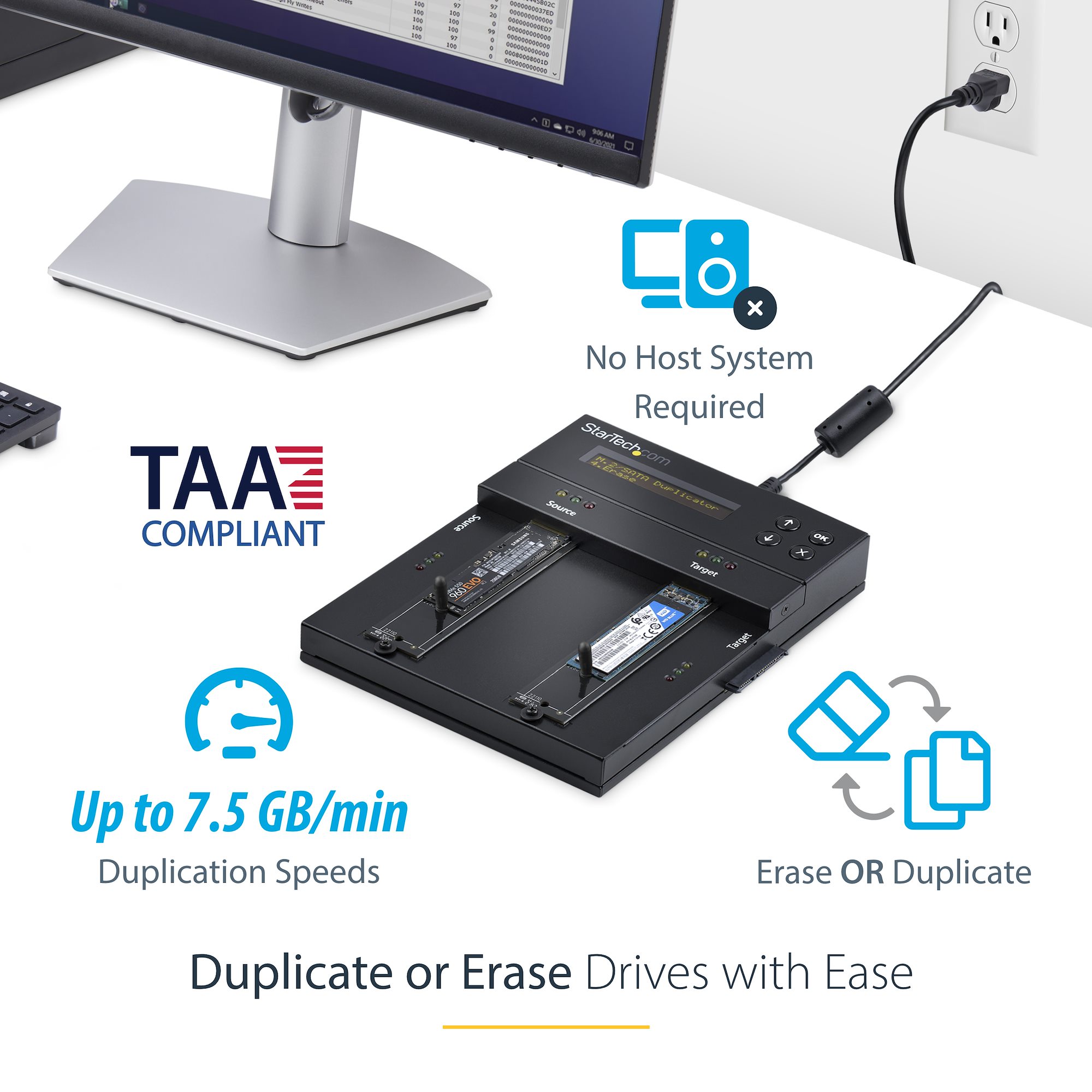 StarTech.com Dual Bay M.2 SATA/NVMe Duplicator/Eraser - HDD or SSD ...