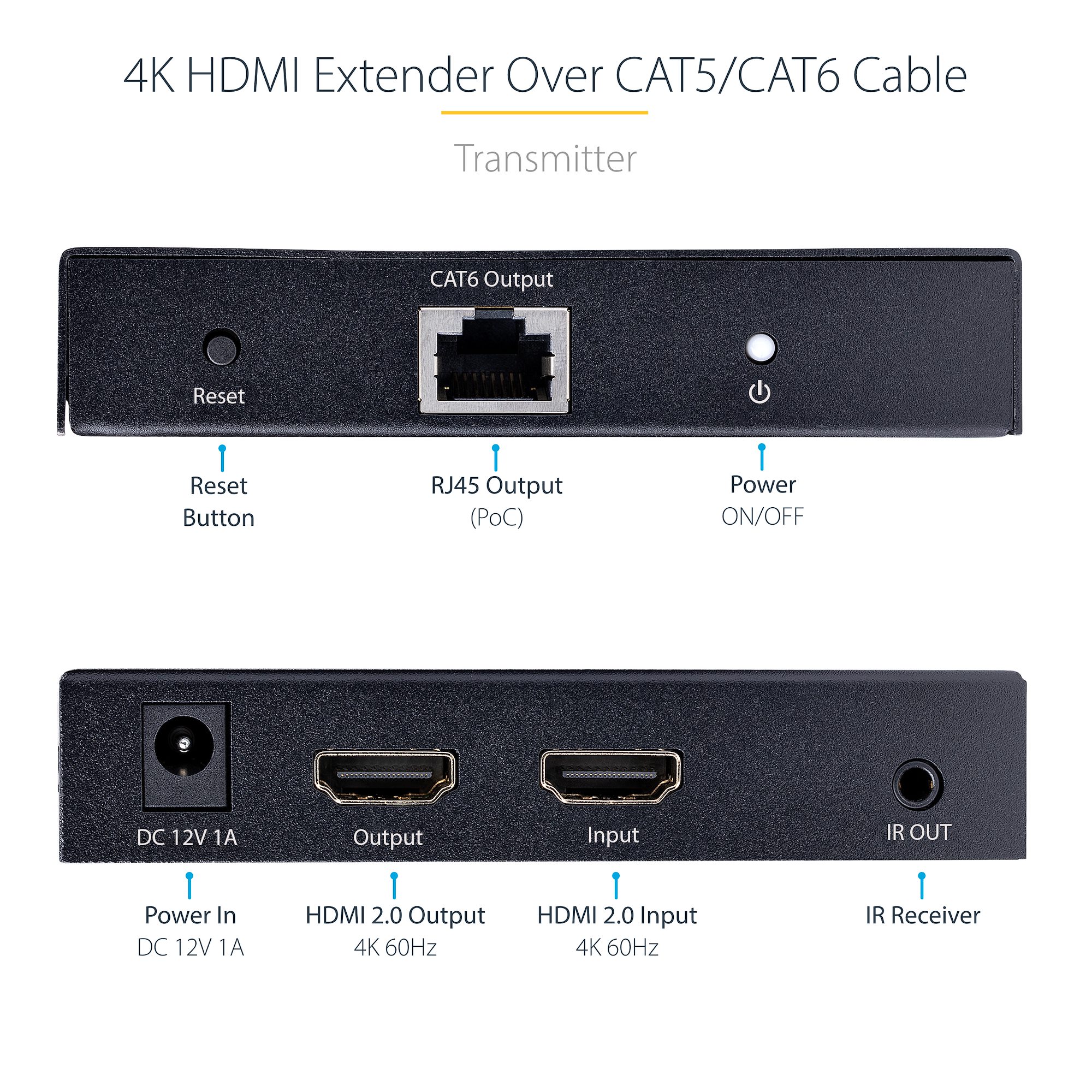 StarTech.com 4K HDMI Extender Over CAT5/CAT6 Cable, 4K 60Hz Video, HDMI ...