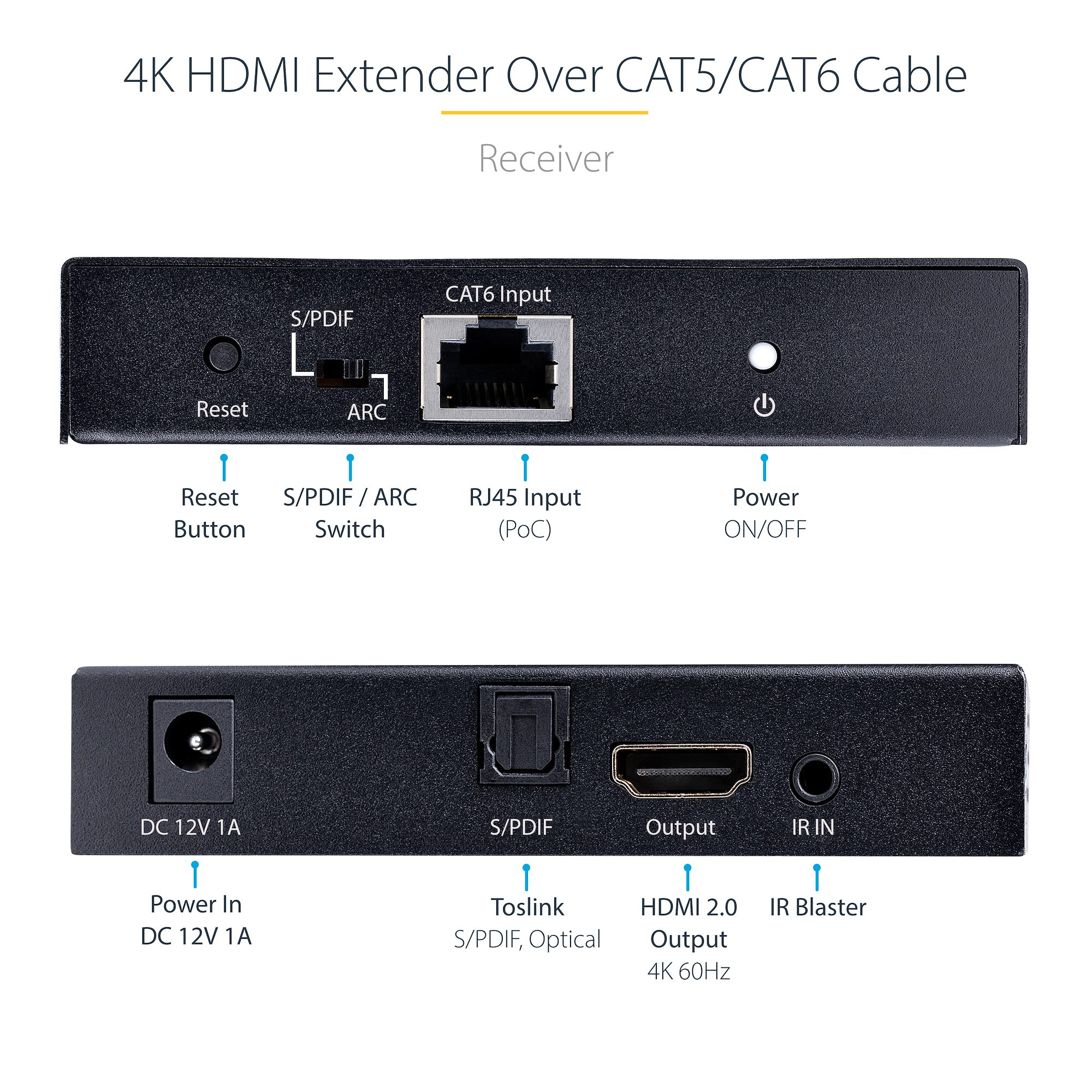 StarTech.com 4K HDMI Extender Over CAT5/CAT6 Cable, 4K 60Hz Video, HDMI ...