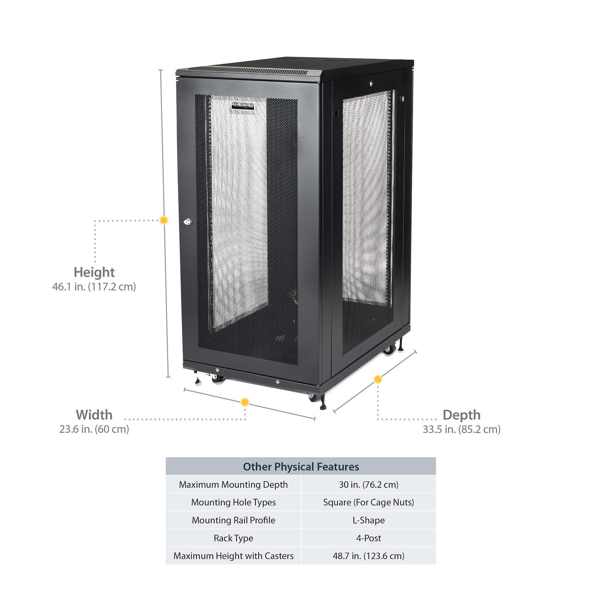 StarTech.com 4-Post 24U Server Rack Cabinet, Data / Network Rack ...