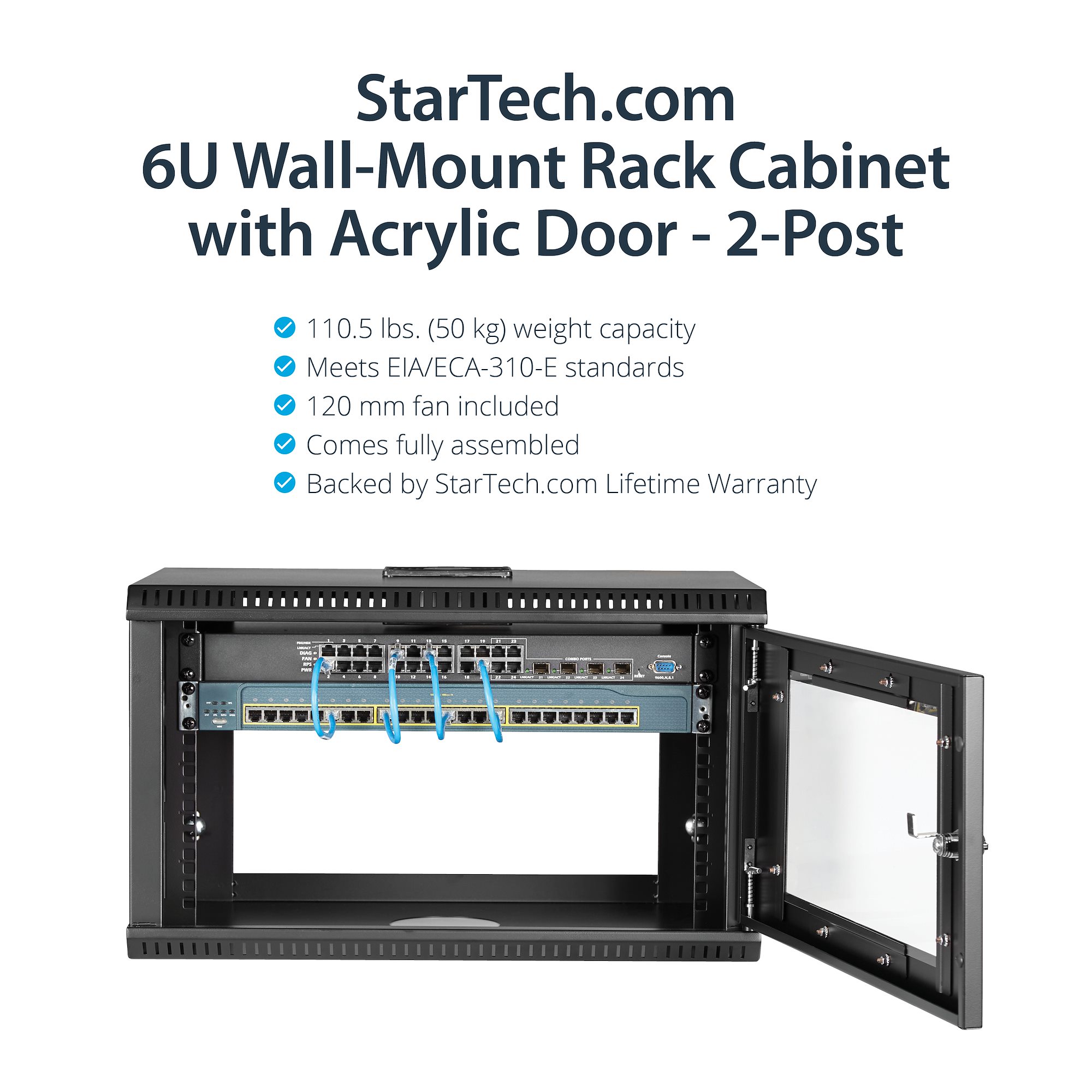 StarTech.com 2-Post 6U Wall Mount Network Cabinet, Wall-Mounted Server Rack for IT Equipment