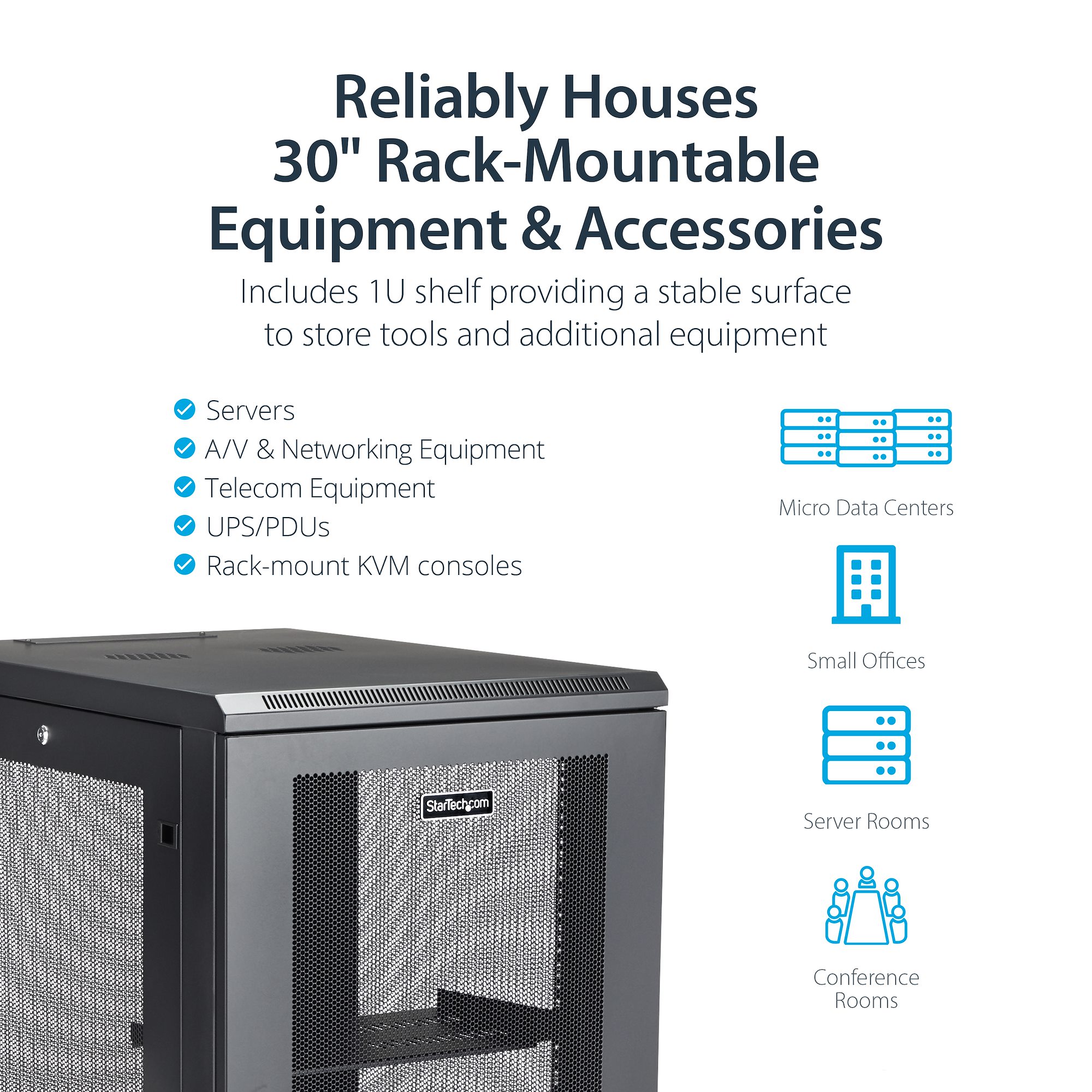 StarTech.com 4-Post 18U Server Rack Cabinet, Data / Network Rack ...