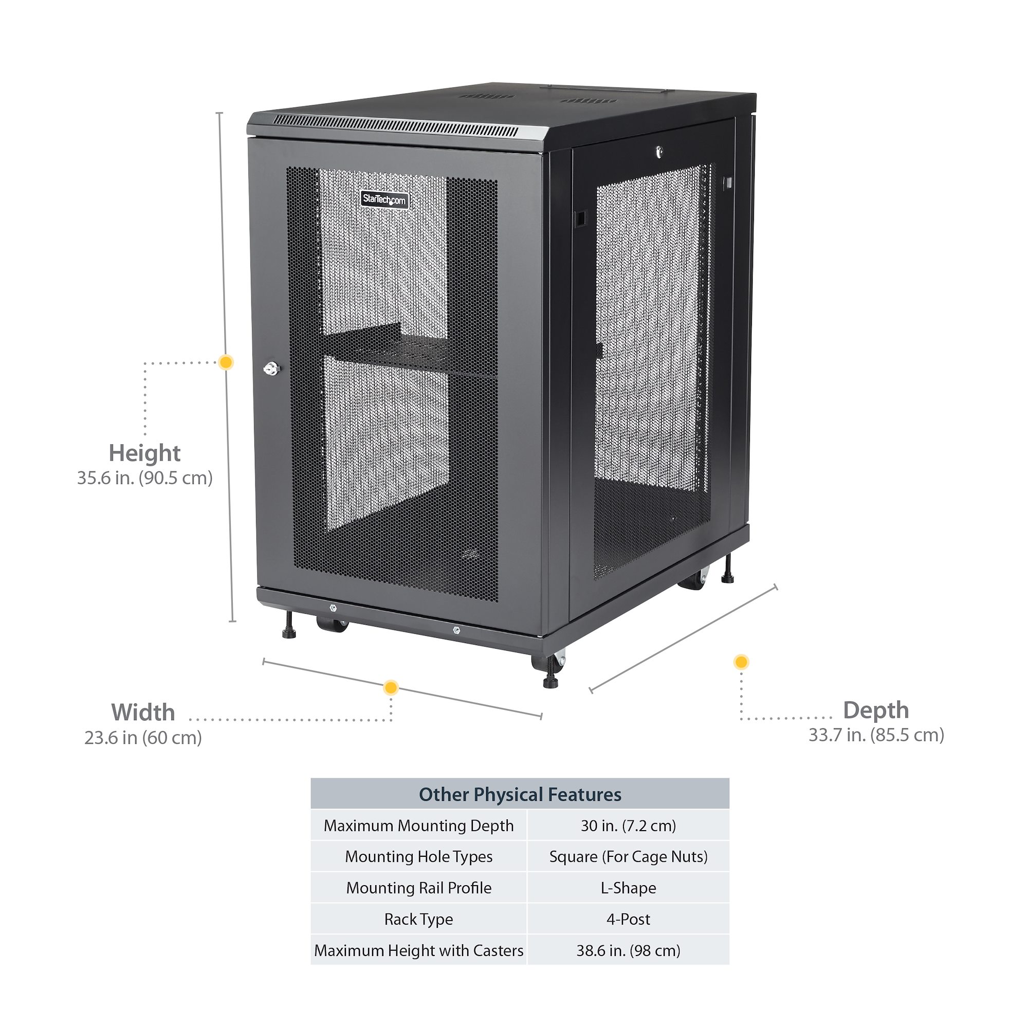 StarTech.com 4-Post 18U Server Rack Cabinet, Data / Network Rack ...