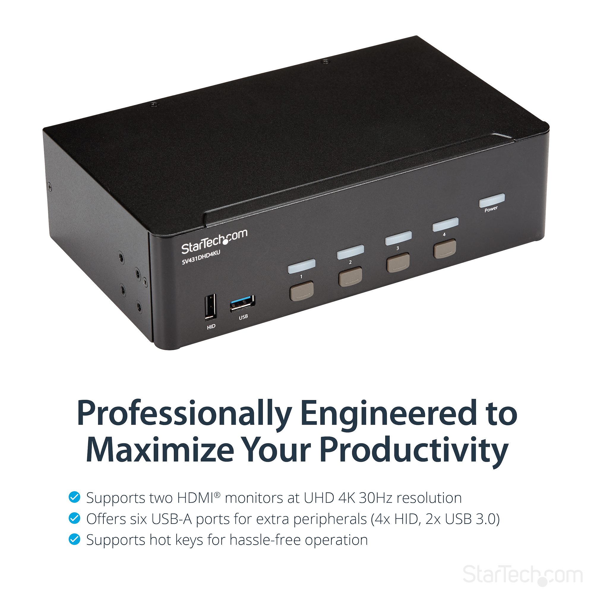 StarTech.com 4-Port Dual Monitor HDMI KVM Switch with Audio & USB Hub ...