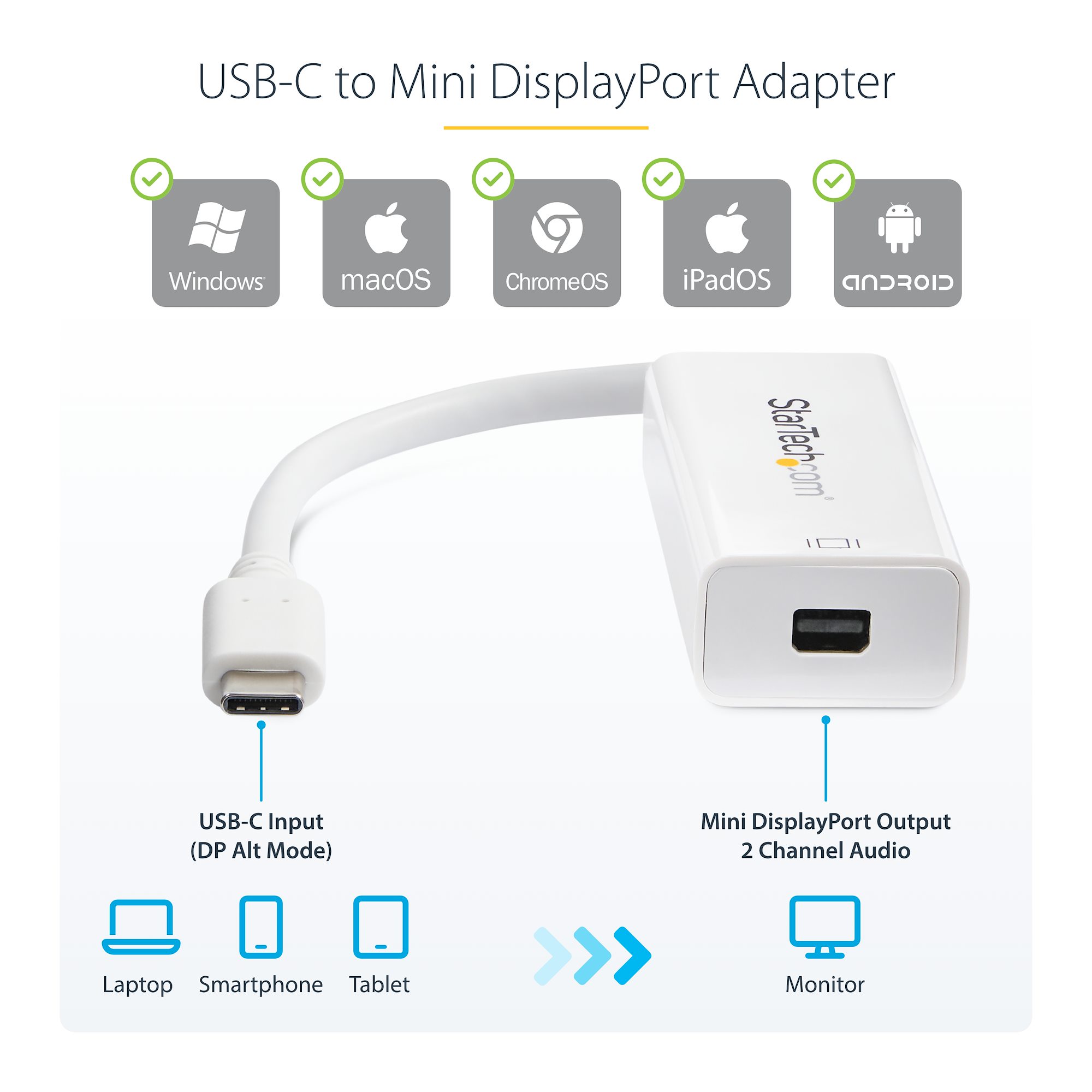 StarTech.com USB-C to Mini DisplayPort Adapter - 4K 60Hz - White - USB ...