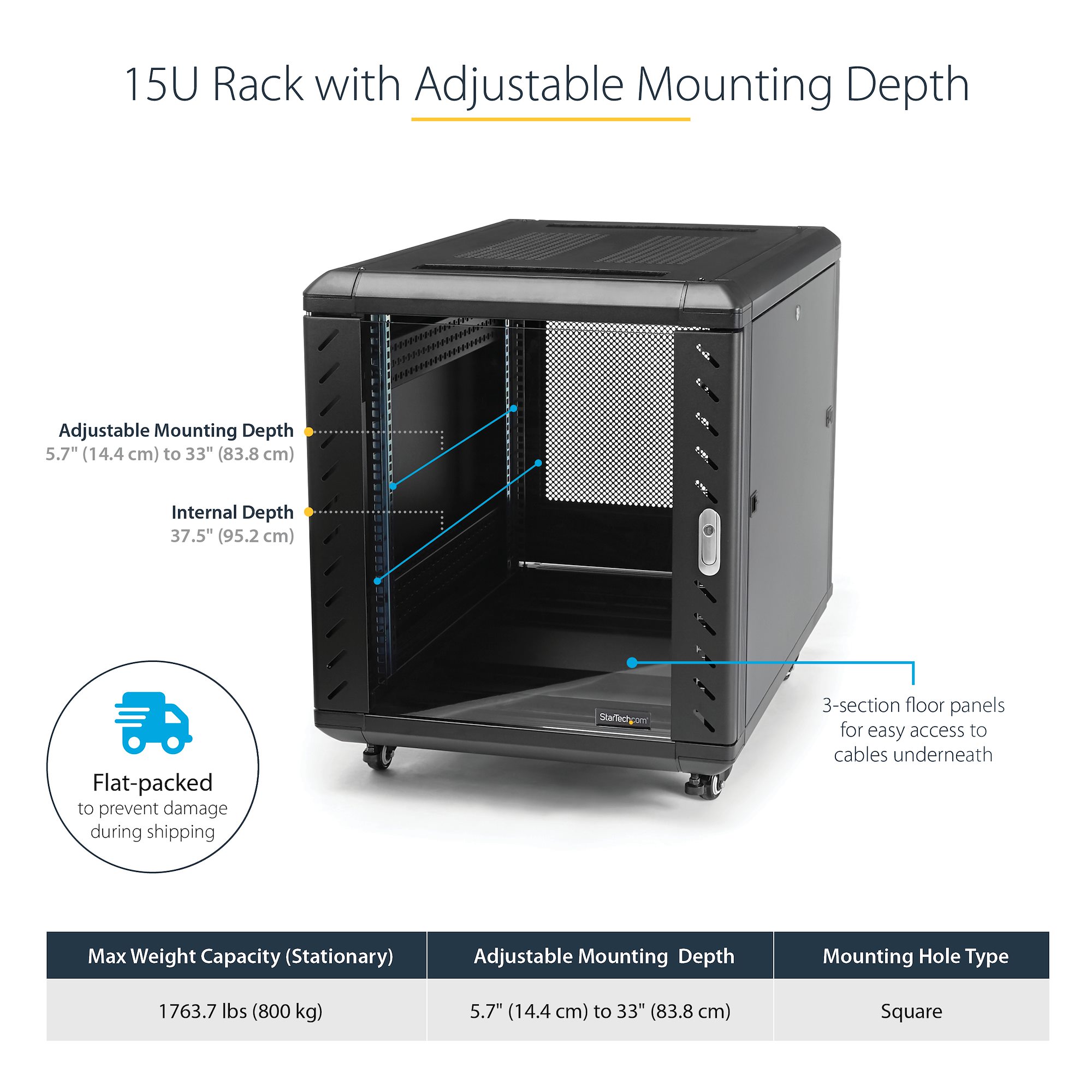 StarTech.com 4-Post 15U Server Rack Cabinet, Data / Network Rack ...