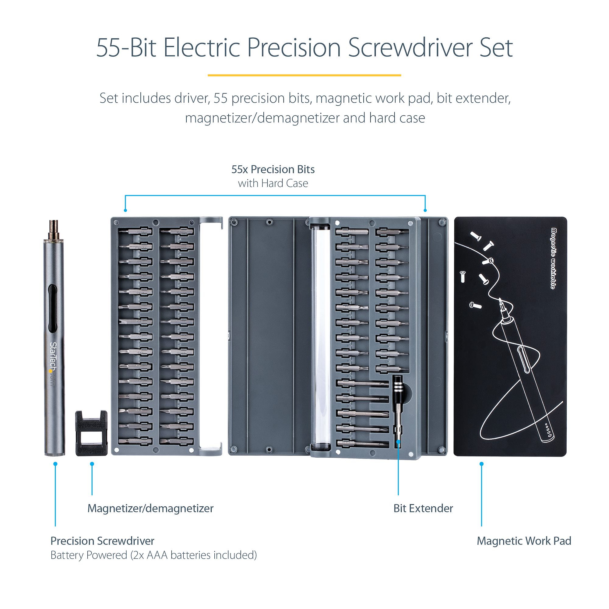 StarTech.com 55-Bit Electric Precision Screwdriver Set - Portable ...