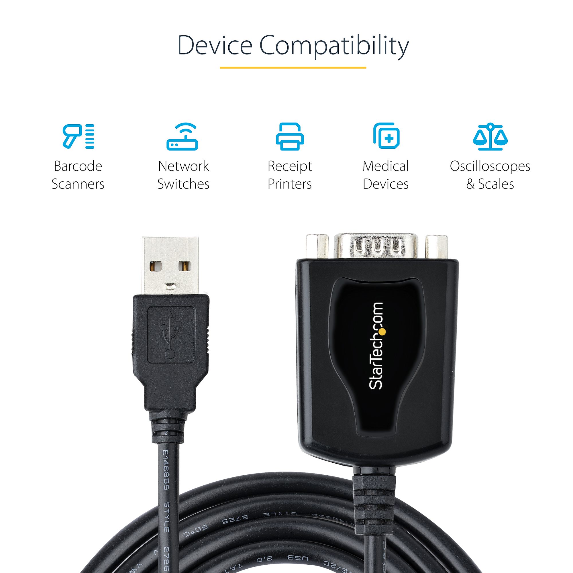 StarTech.com 3ft USB to Serial Cable - USB to RS232 DB9 Serial Port ...