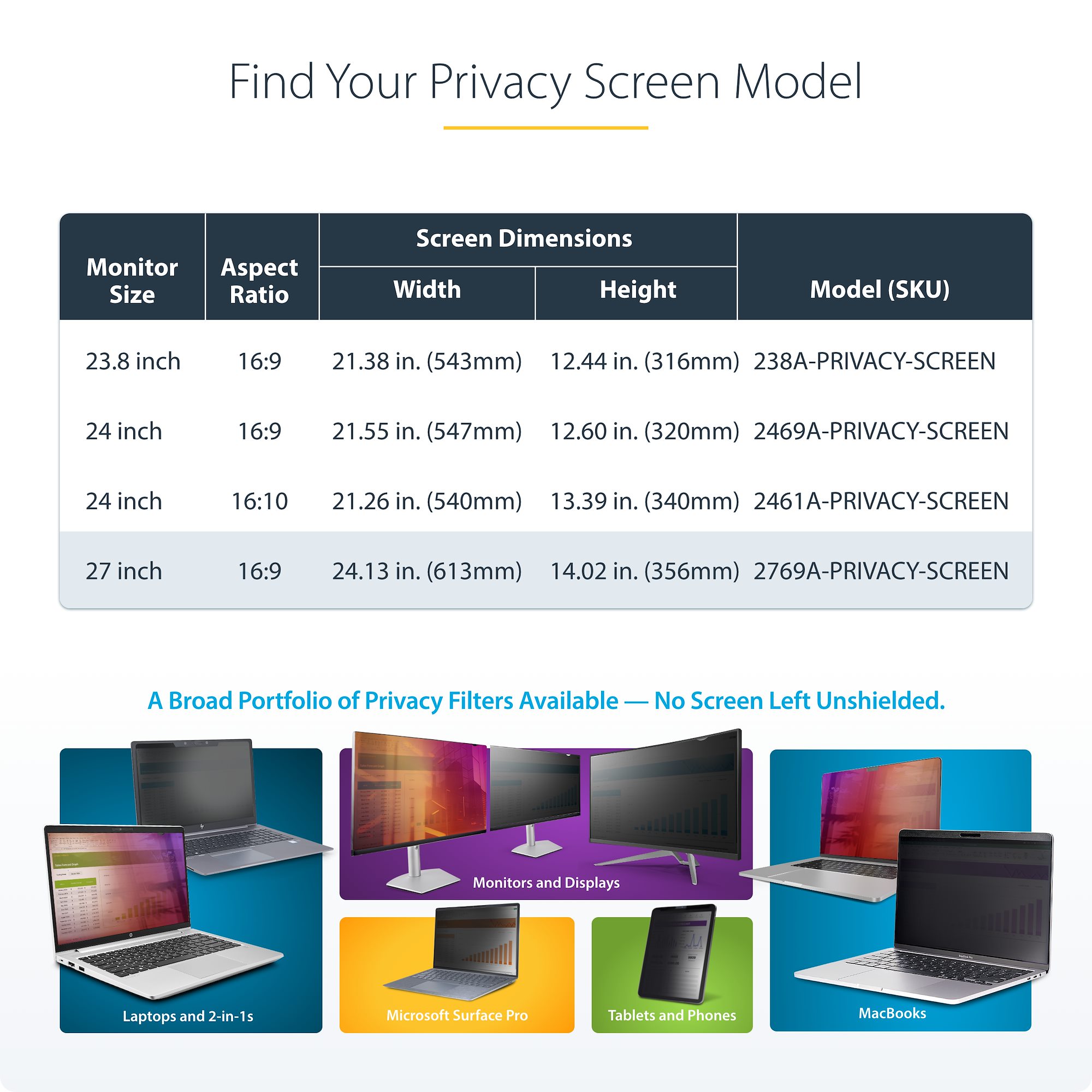 StarTech.com 27-inch 16:9 Computer Monitor Privacy Screen - Hanging ...