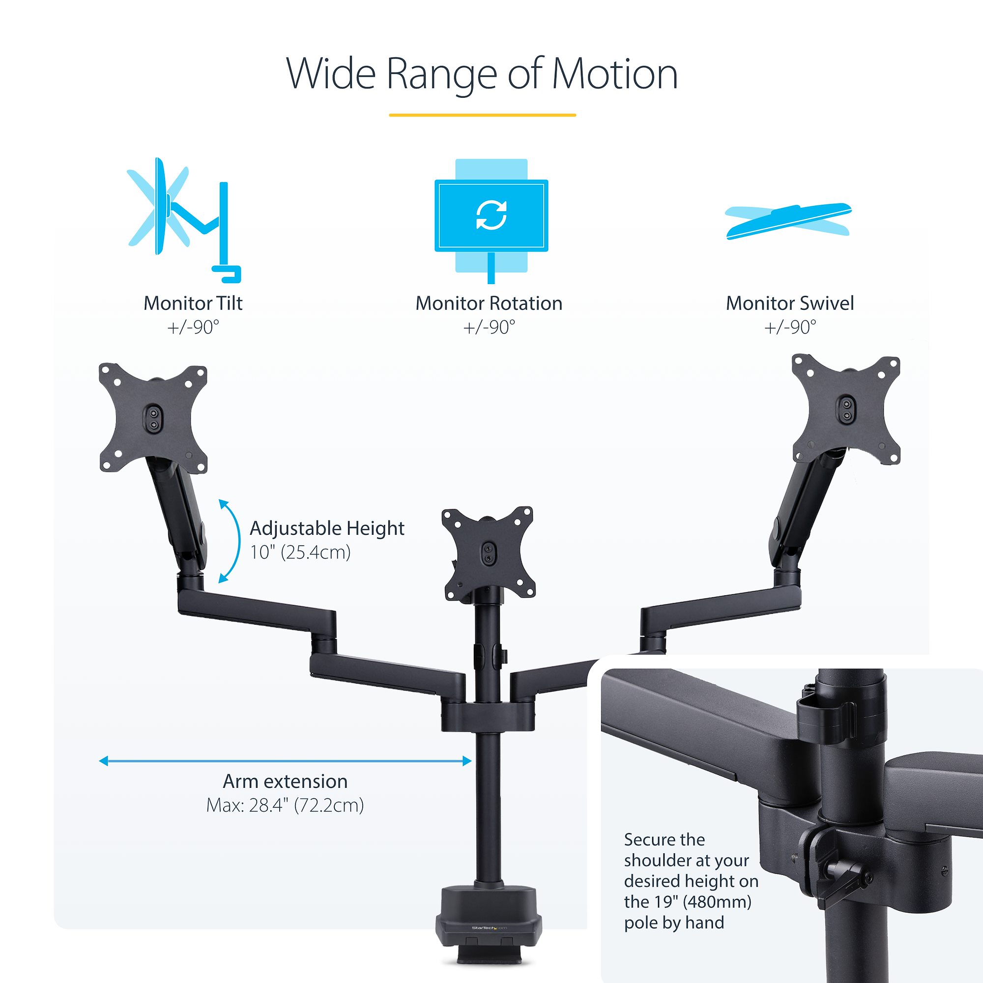 StarTech.com Desk Mount Triple Monitor Arm For Three 27in Screens ...