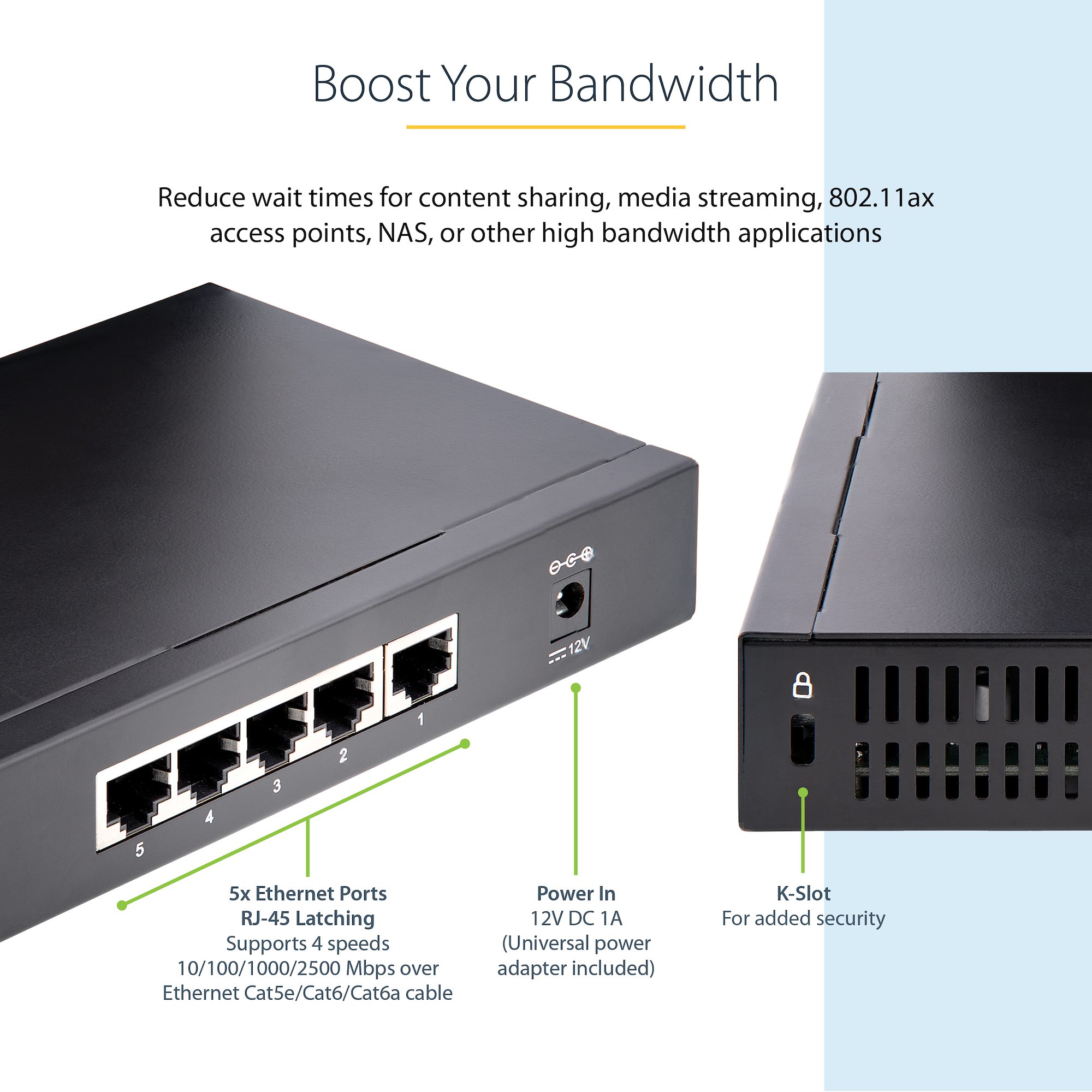 StarTech.com Unmanaged 2.5G Switch, 5 Port 2.5GBASE-T Unmanaged ...