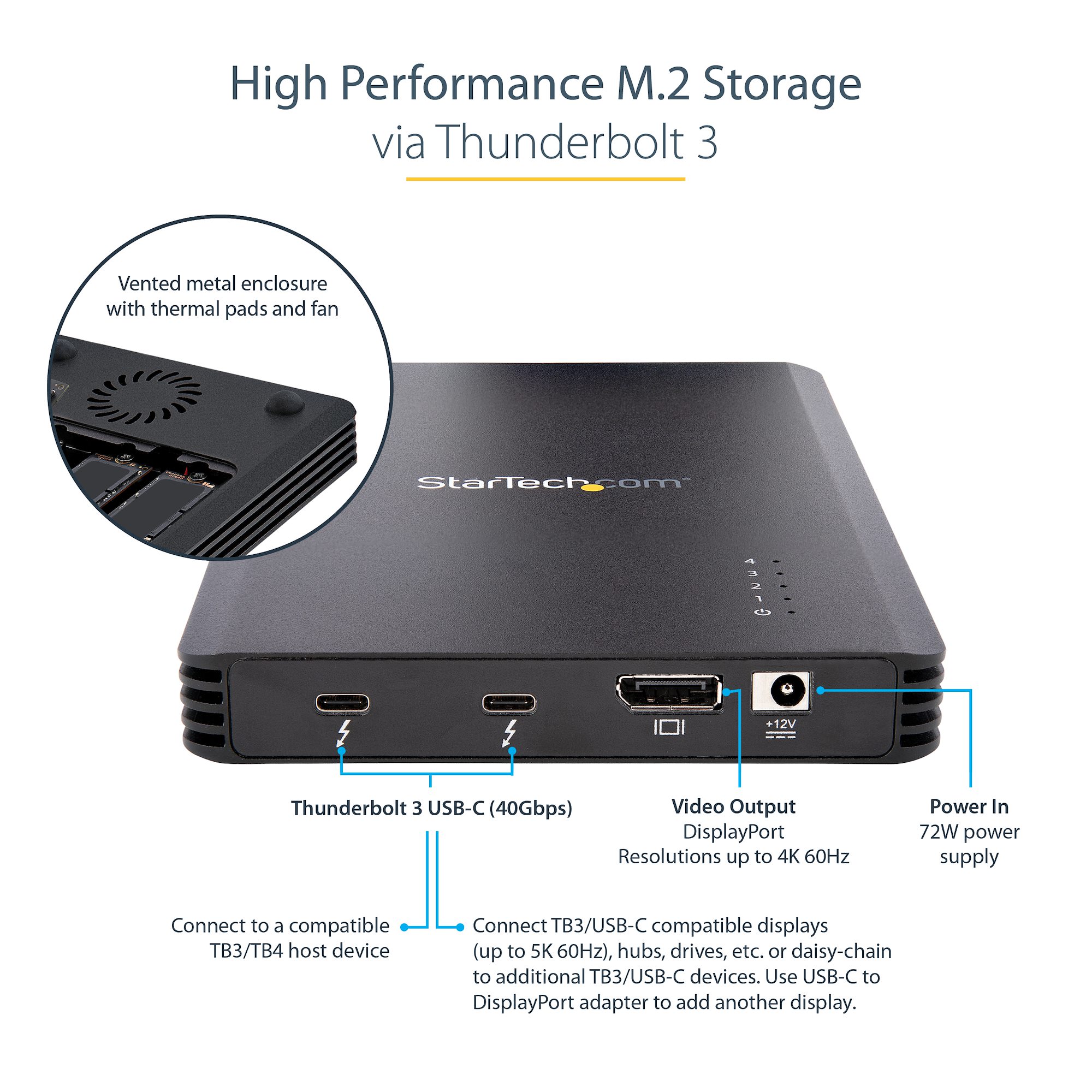 StarTech.com 4 Bay Thunderbolt 3 to M.2 NVMe Enclosure - 1x DP & 2x TB3 ...