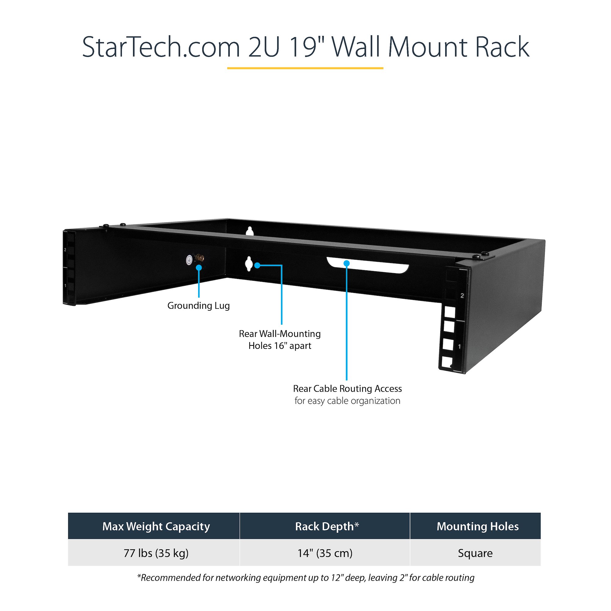 StarTech.com 2U Wall Mount Rack, 14in Deep, 19inch Network Rack for ...