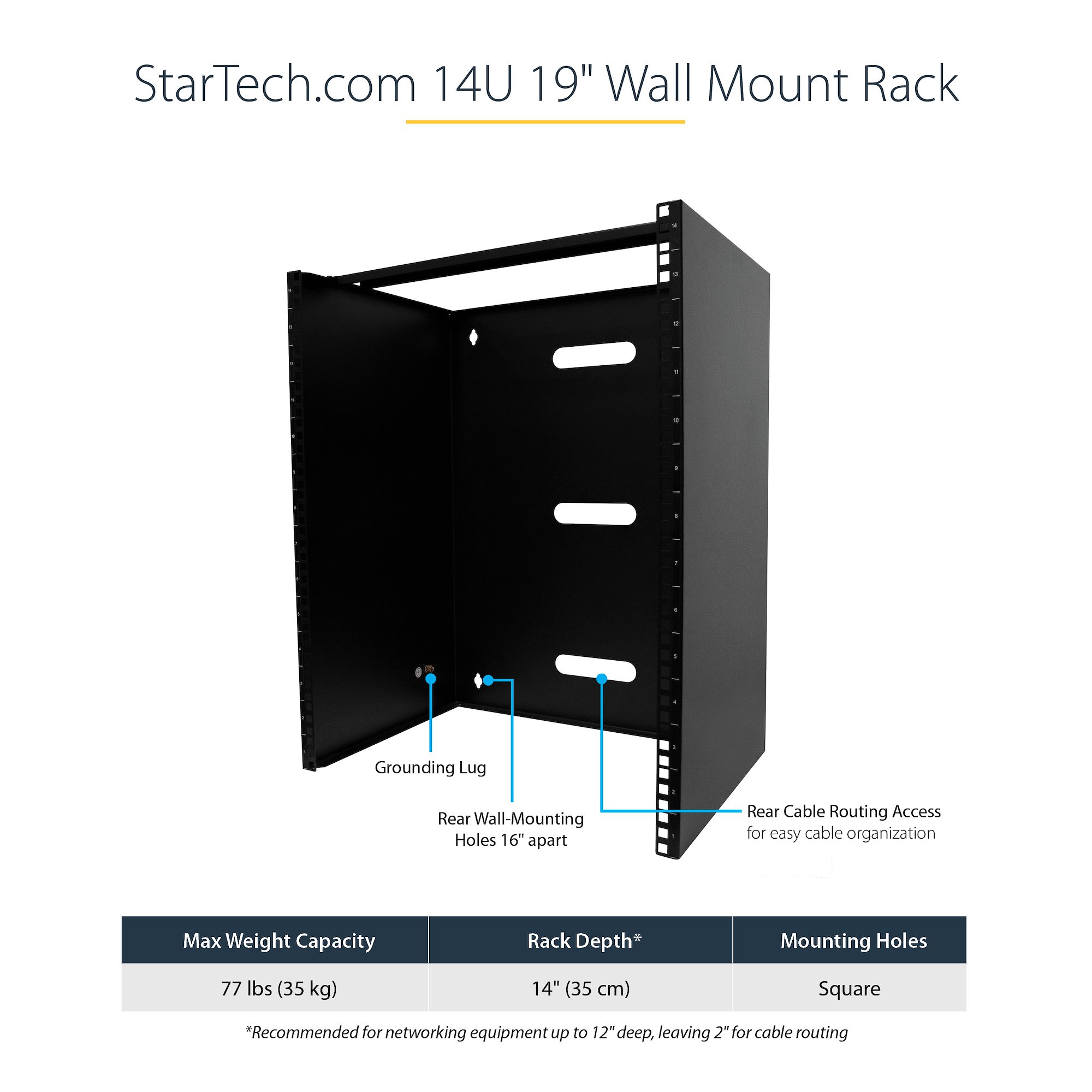 StarTech.com 14U Wall Mount Rack, 14in Deep, 19inch Network Rack for ...