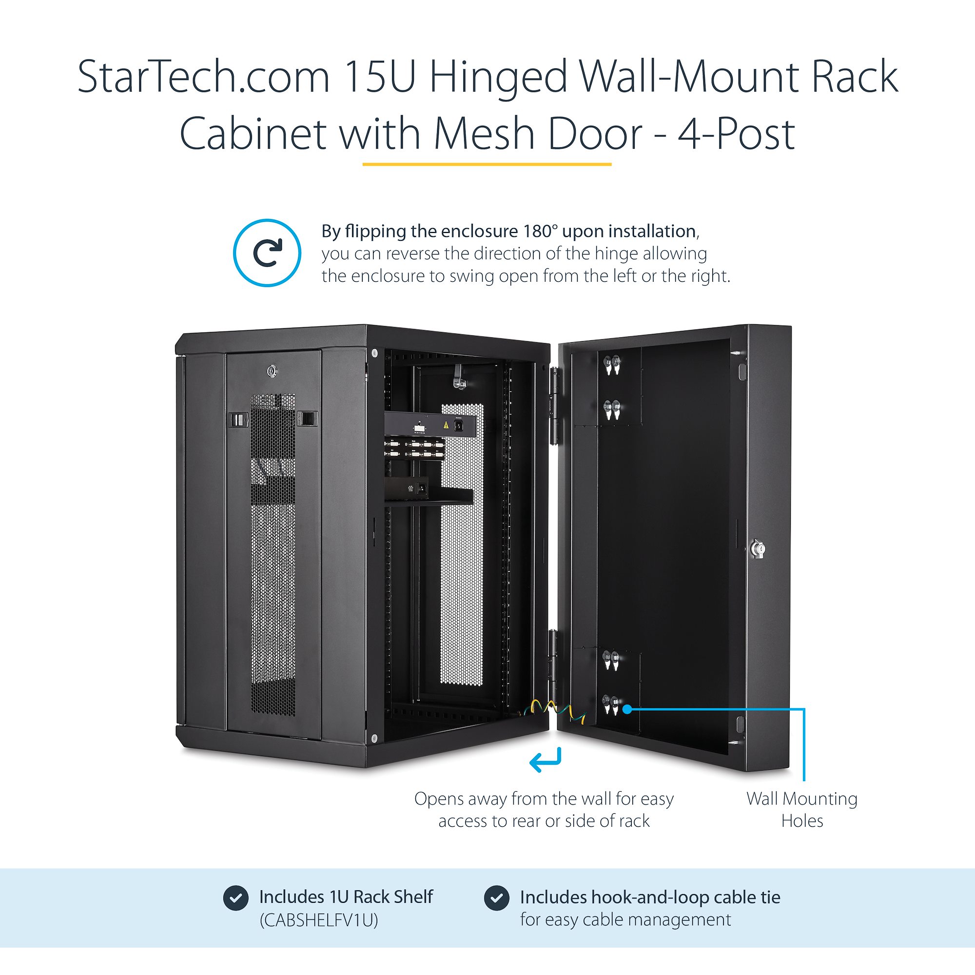 StarTech.com 4-Post 15U Wall Mount Network Cabinet, Hinged Wall-Mounted ...