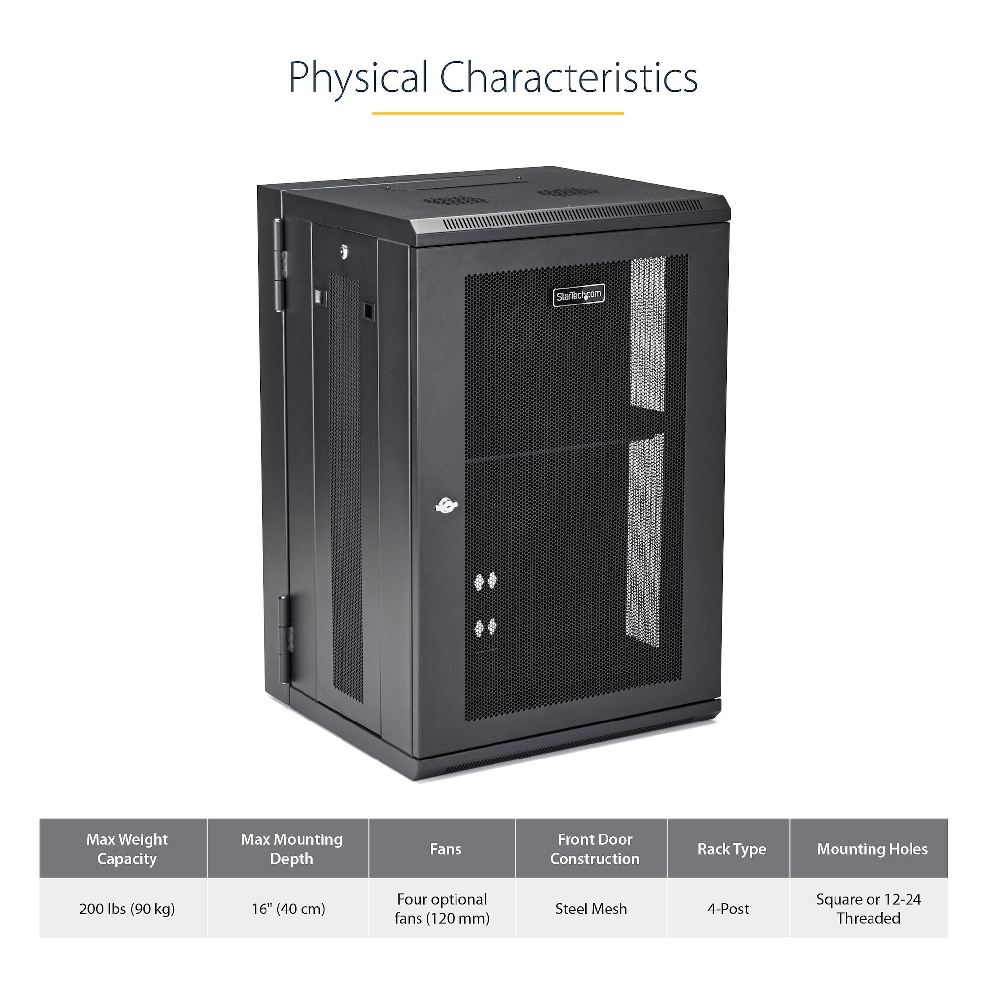 StarTech.com 4-Post 18U Wall Mount Network Cabinet, Hinged Wall-Mounted ...