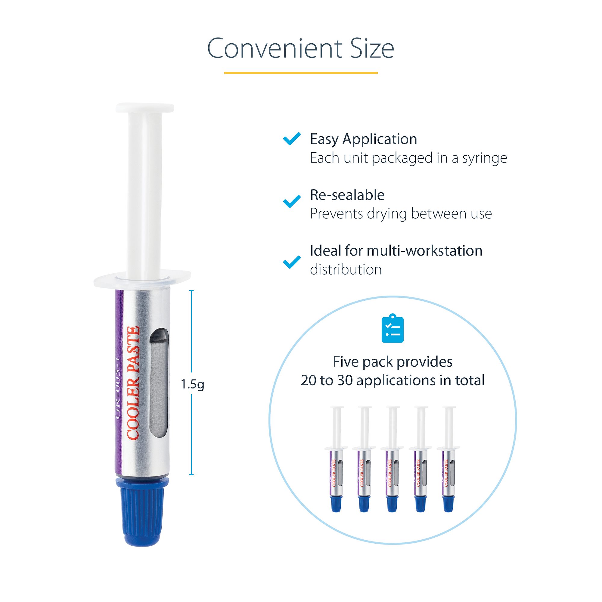 StarTech.com Thermal Paste - Pack of 5 Syringes - Metal Oxide Compound ...