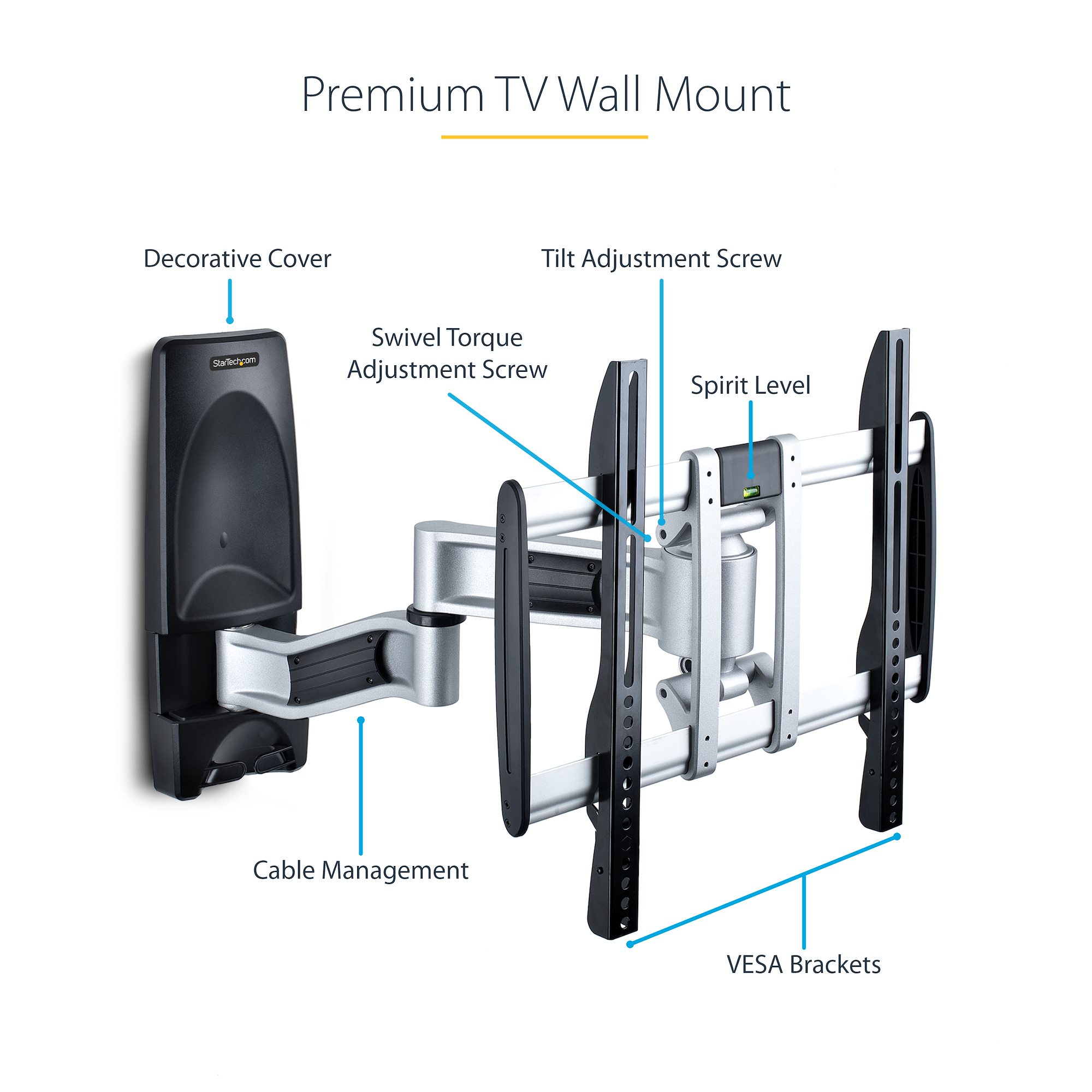StarTech.com Corner Articulating TV Wall Mount, VESA Wall Mount TV ...