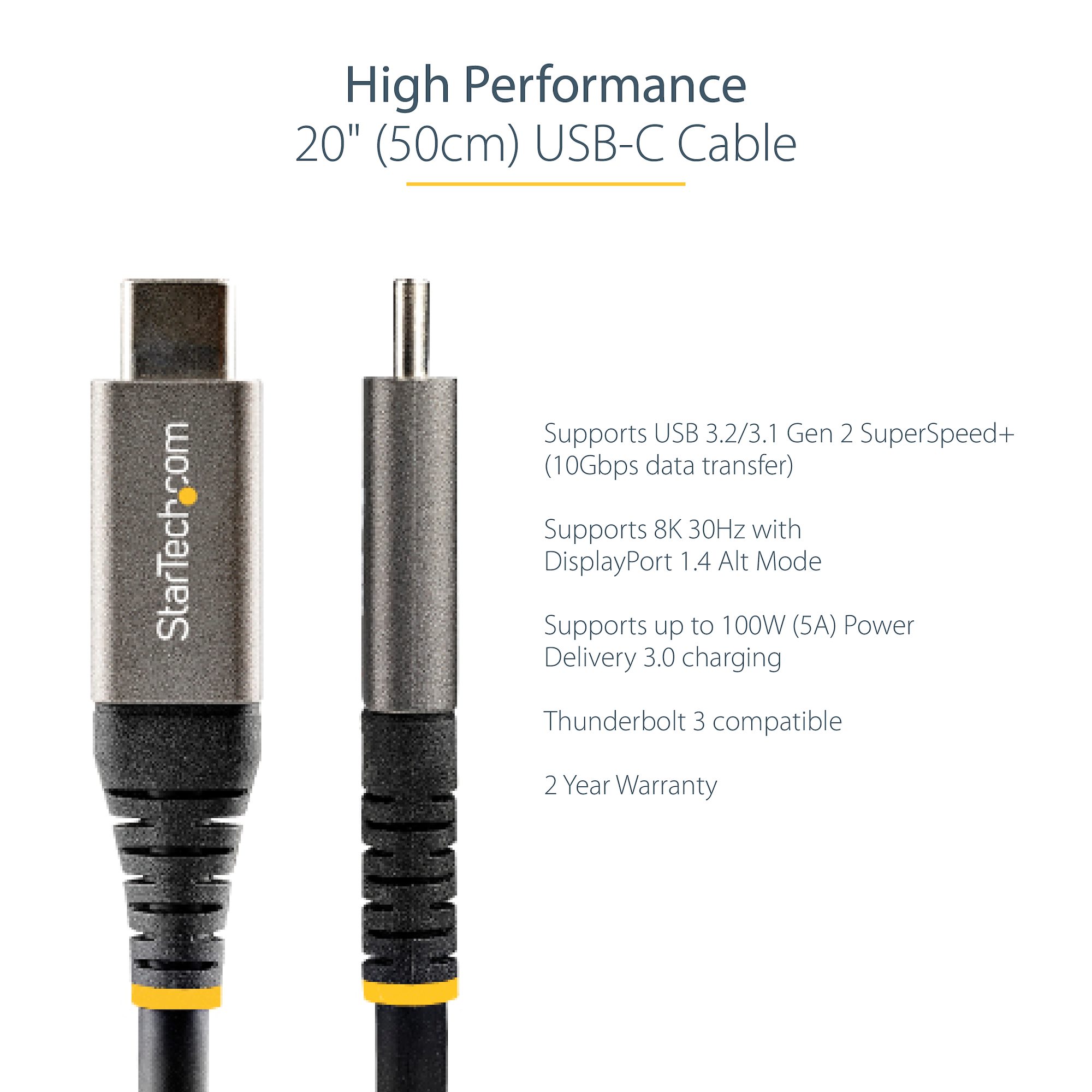 StarTech.com 1.6ft (50cm) USB-C Cable - USB 10Gbps - 100W (5A) PD - 8K ...