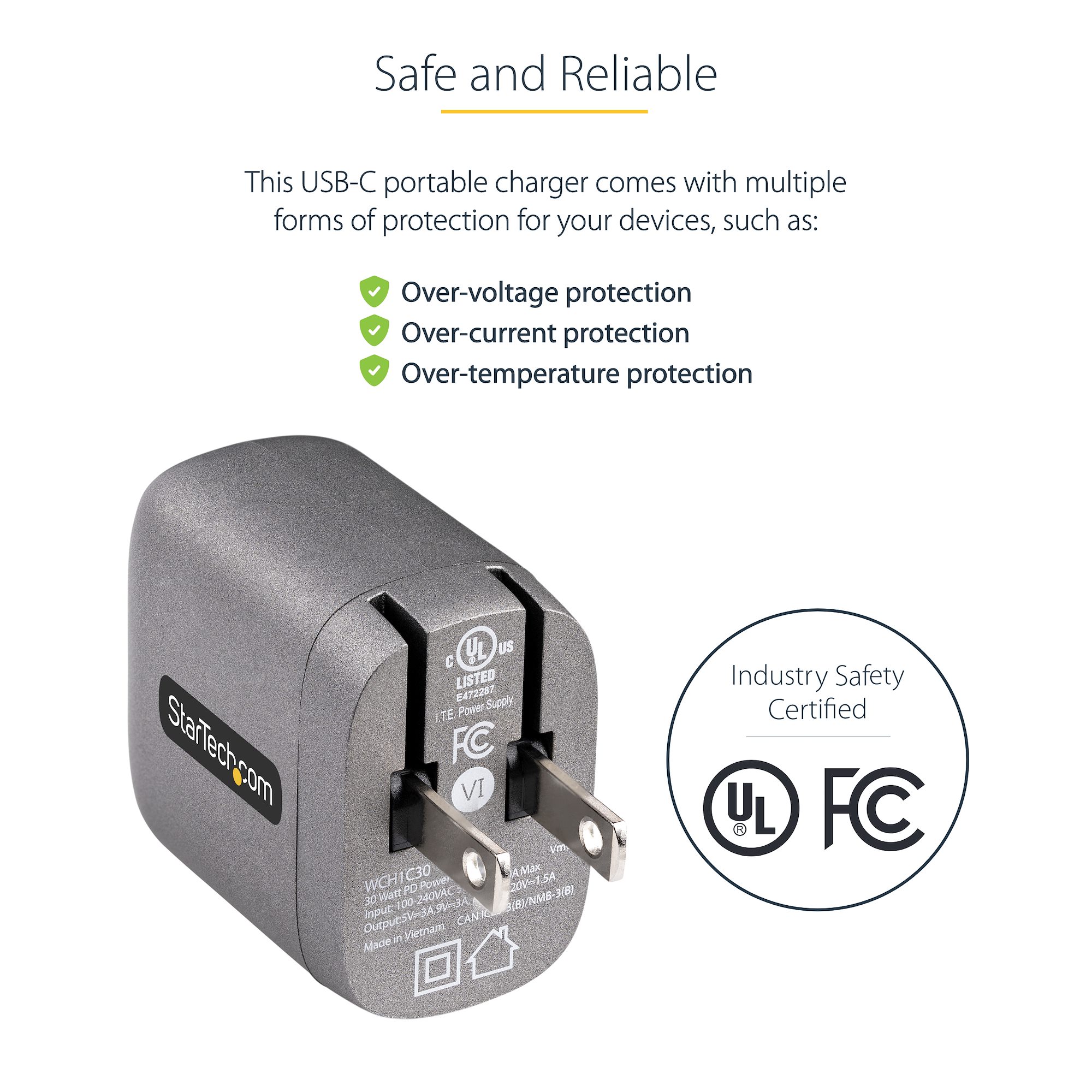 StarTech.com 30W USB-C Wall Charger - Portable GaN Charger with USB ...