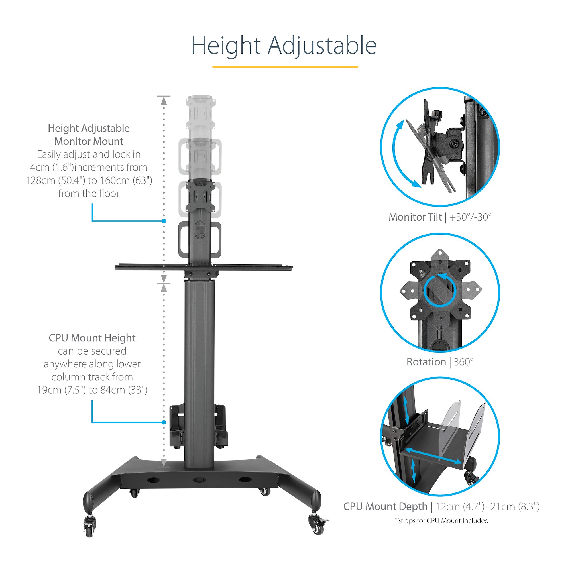 StarTech.com Mobile Workstation Cart with Mounts for Computer/CPU ...