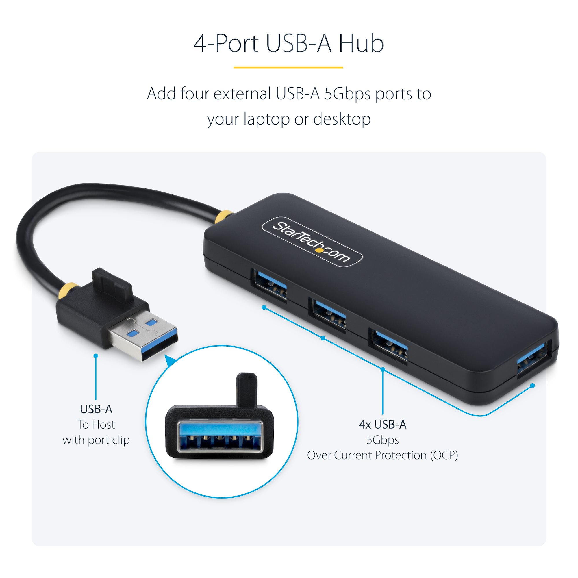StarTech.com 4-Port USB-A Hub - 5Gbps - Bus Powered - Small Travel Mini Hub - Multi-Port USB 3.0