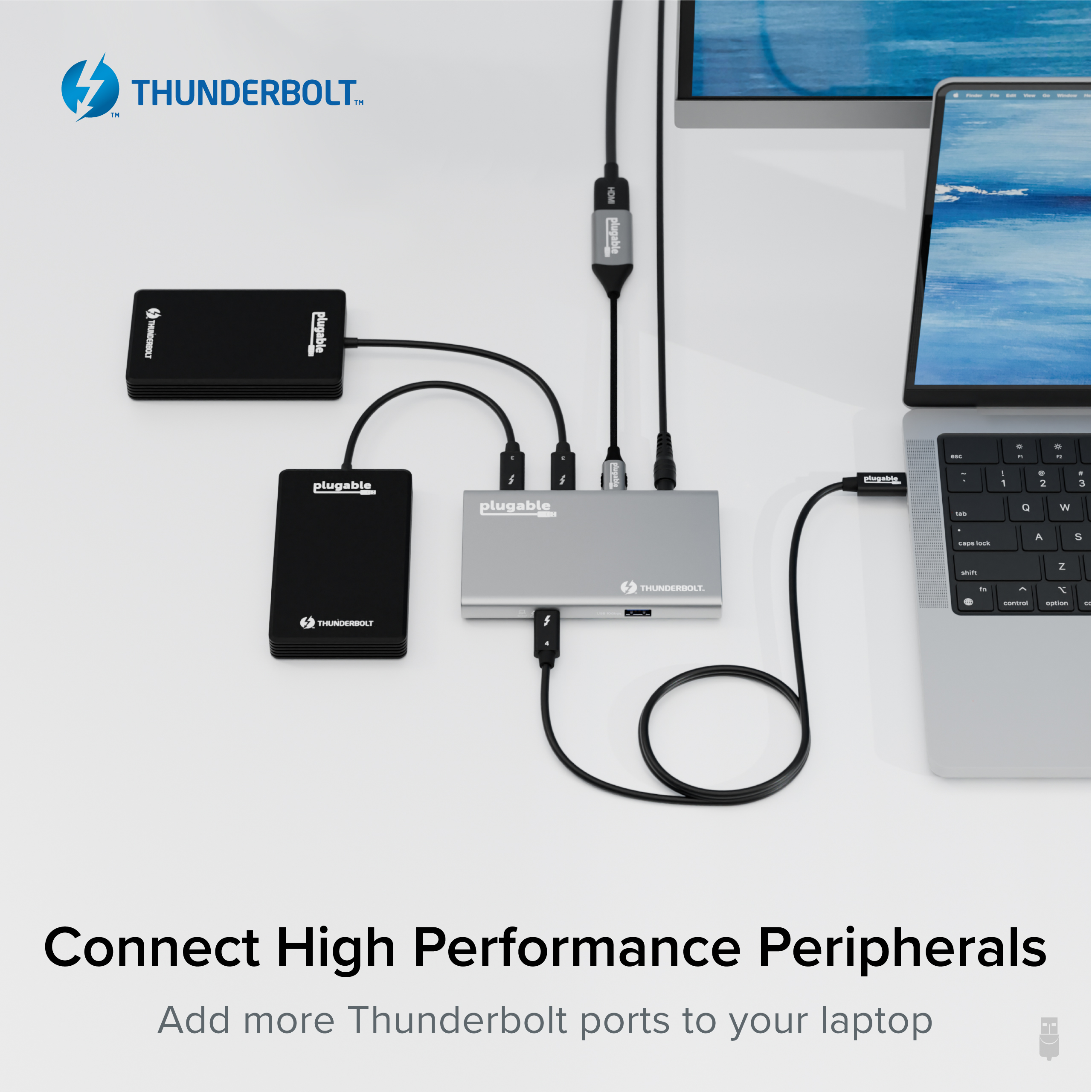 Plugable USB4 Hub 5-in-1 Thunderbolt 4 Hub, 60W, 1x USB-C to HDMI Adapter