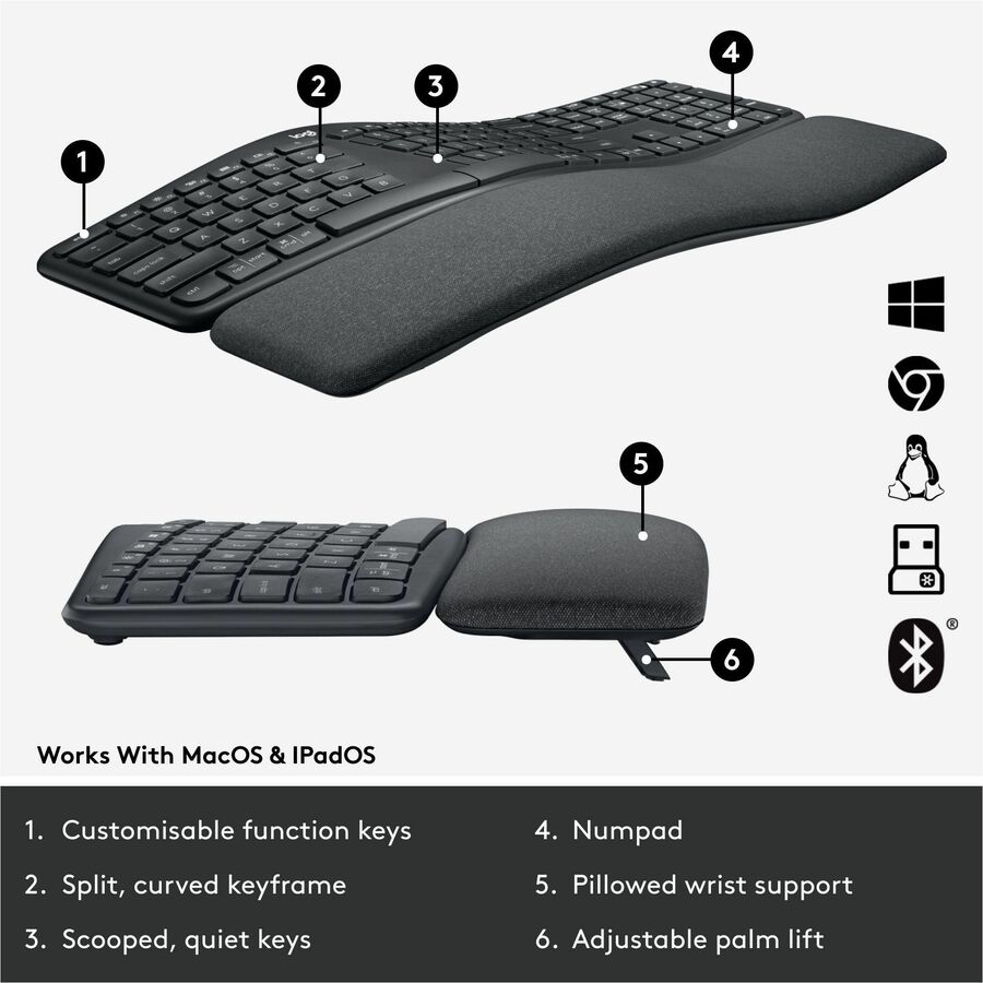 Logitech Ergo K860 Split Wireless Keyboard for Business - Ergonomic ...