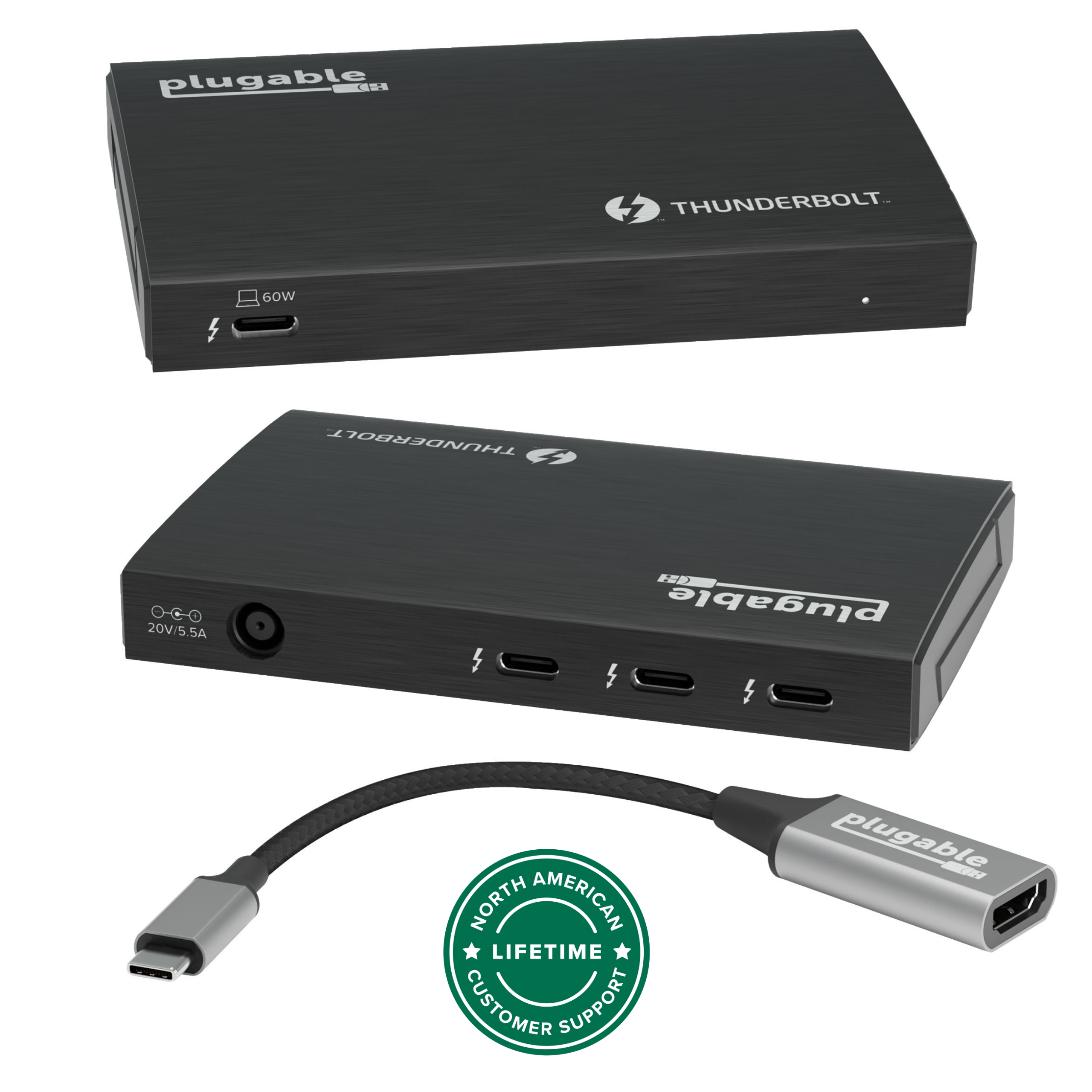 Plugable Thunderbolt 4 Hub, 4 TBT4 Ports, Single 8K / Dual 4K Displays, 60W